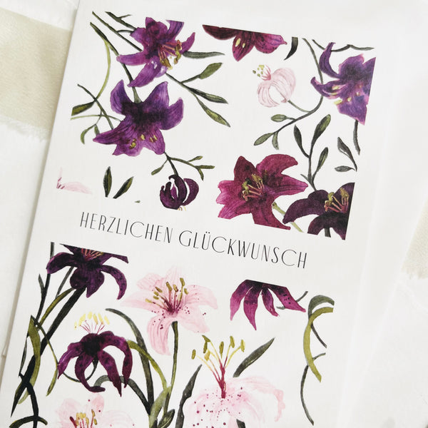 Grußkarte · Lilien zum Geburtstag - Atelier Leo la Douce